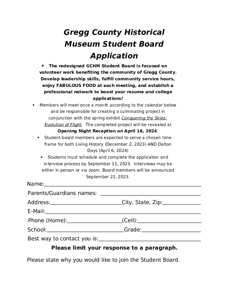 Student Board Application Doc Template | pdfFiller