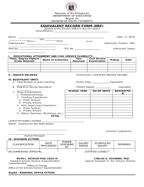 Equivalents Record (Erf) : Department of Education Doc Template | pdfFiller