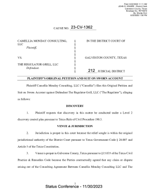 Fillable Online Galveston County - 405th District Court 23-CV-1389 Fax ...