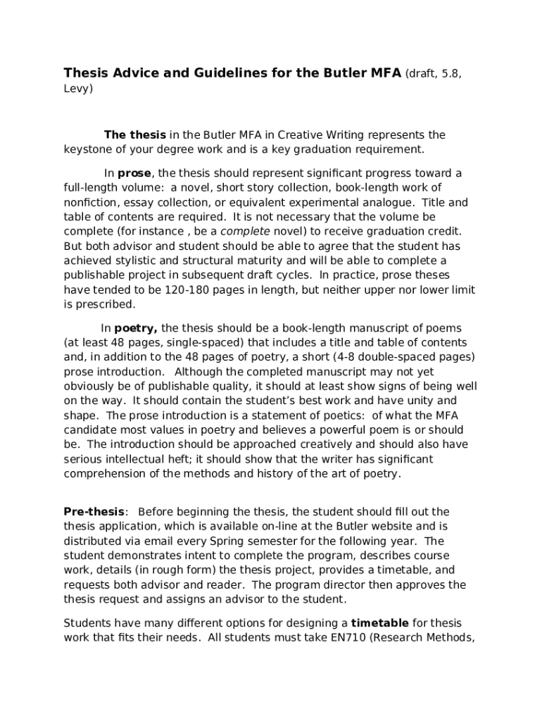 Thesis Advice and Guidelines for the Butler MFA Doc Template | pdfFiller
