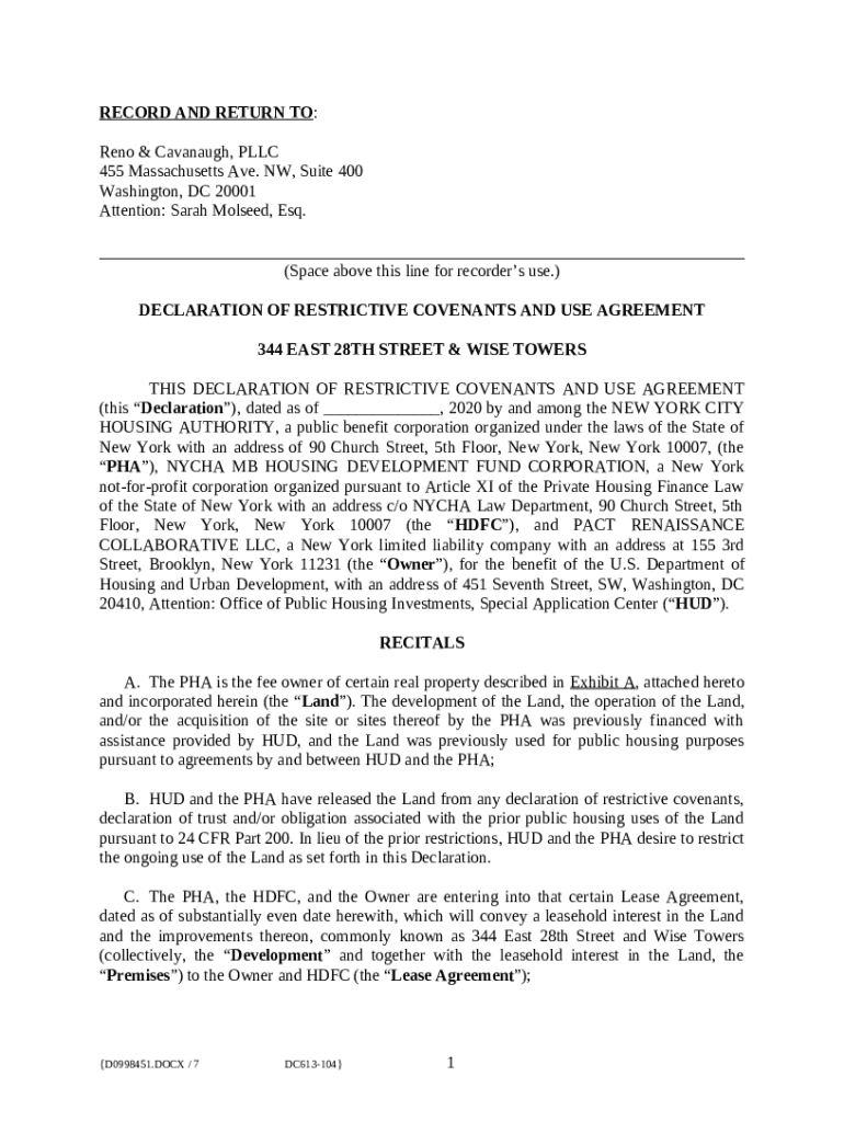 Declaration of Restrictive Covenants and Use Agreement - East 28th ...