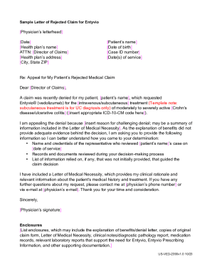 Fillable Online ENTYVIO Appeal Letter for Rejected Claim. Find a ...