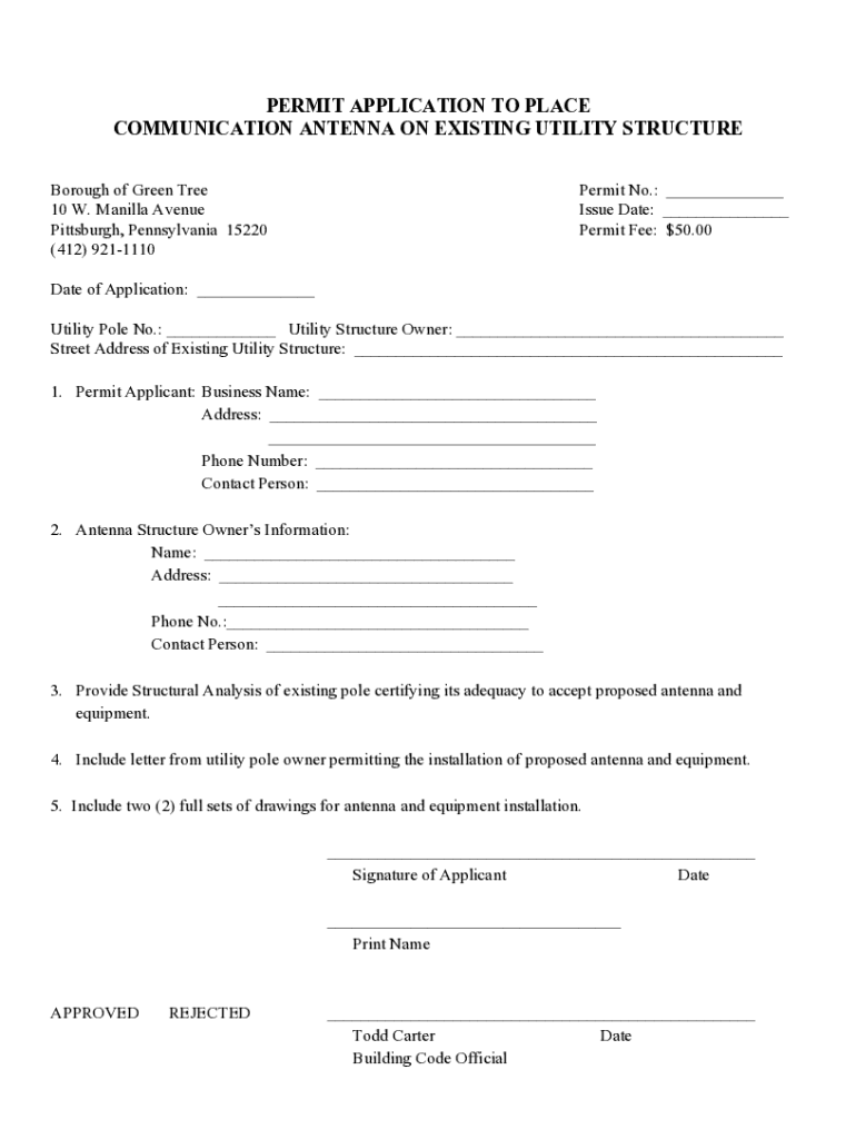 Fillable Online PERMIT APPLICATION TO PLACE COMMUNICATION ... Fax Email ...