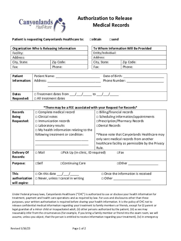 Fillable Online Authorization to Release or Obtain Patient Information ...