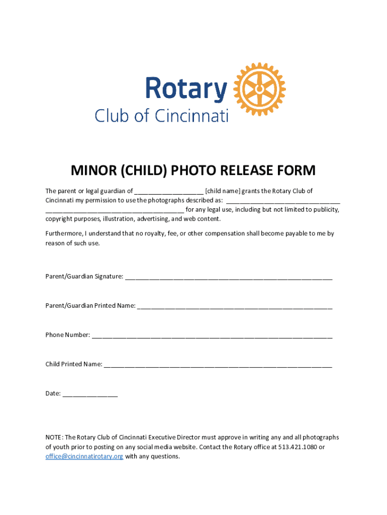Fillable Online ROTARY CLUB PHOTO RELEASE FORM I hereby authorize the ...