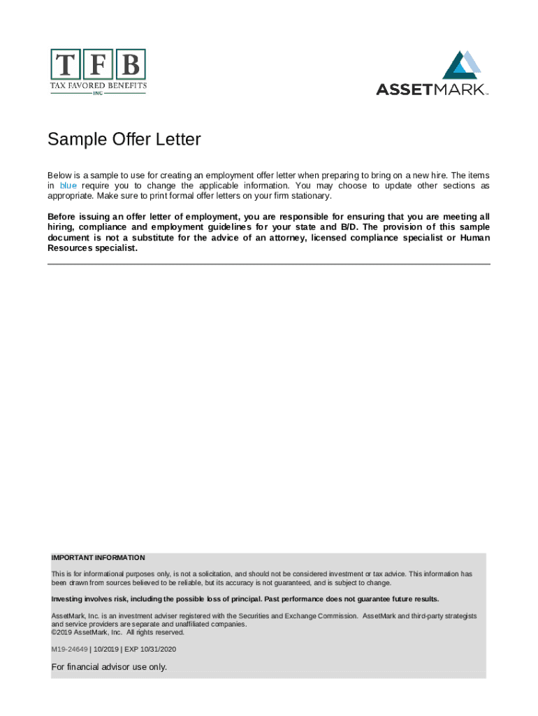 13 tfb sample offer letter.doc - Investment Management Doc Template | pdfFiller