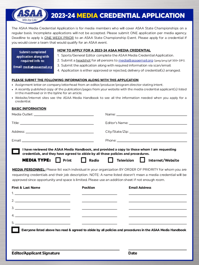 Fillable Online 2023-24 NSAA MEDIA CREDENTIAL REQUEST FORM Fax Email ...