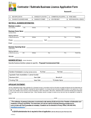 Fillable Online Contractor / Subtrade Business Licence Application Form ...