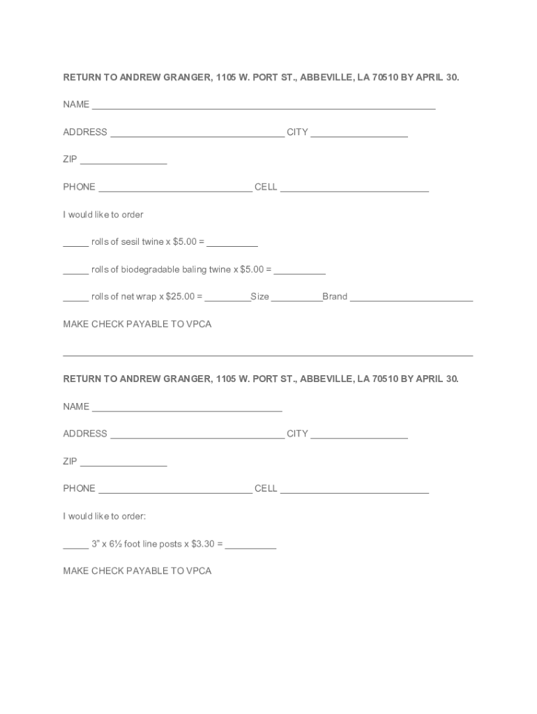 Fillable Online RETURN TO ANDREW GRANGER, 1105 W Fax Email Print ...