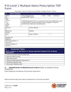 P-0 Level 1 Multiple Items Prescription TEP Doc Template | pdfFiller