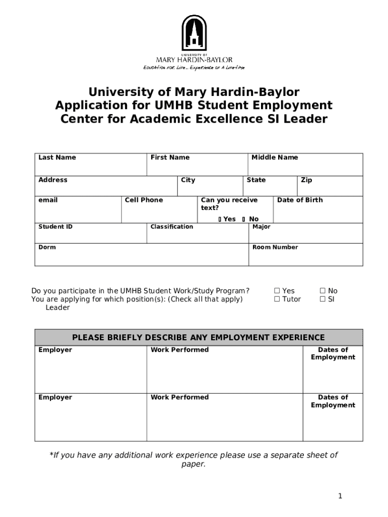 University of Mary Hardin-Baylor Application for UMHB ... Doc Template ...