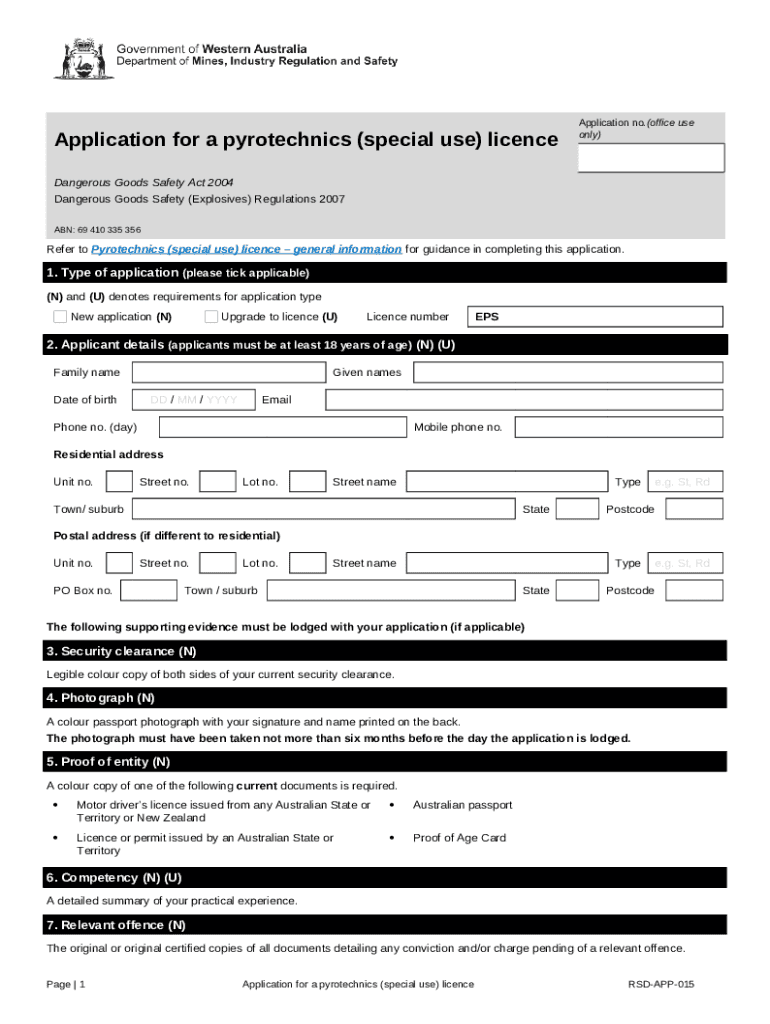Pyrotechnics special use application . New application Doc Template | pdfFiller