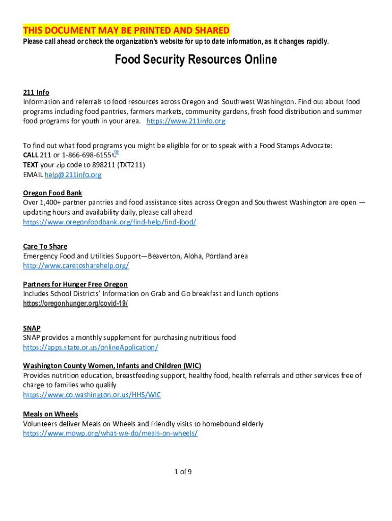 Fillable Online Food Security Resources Online Fax Email Print - pdfFiller