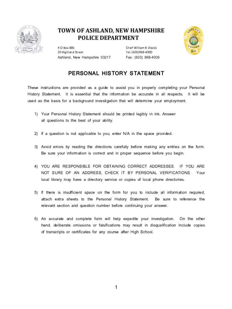 Fillable Online Personal History Statement 03.16.20.doc Fax Email Print - pdfFiller
