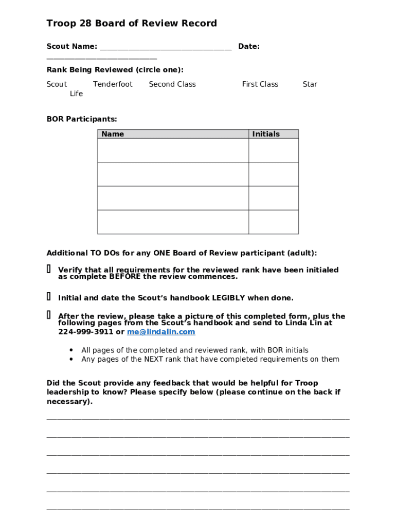 Eagle Scout Final Board of Review Checklist Doc Template | pdfFiller