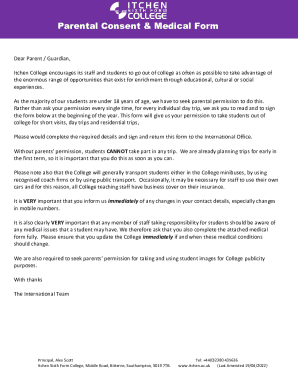 Fillable Online Parental Consent & Medical Form - Itchen College Fax Email Print - pdfFiller