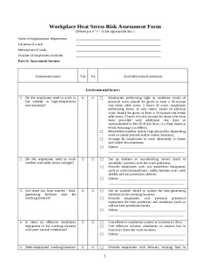 Workplace Heat Stress Risk Assessment Doc Template | pdfFiller