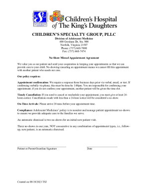 Fillable Online No-Show Missed Appointment Agreement Fax Email Print ...