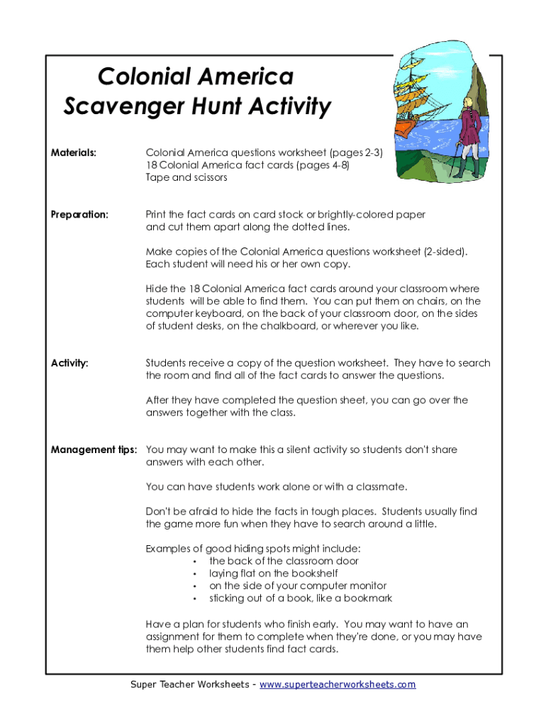 Fillable Online Colonial America Scavenger Hunt Activity Fax Email ...