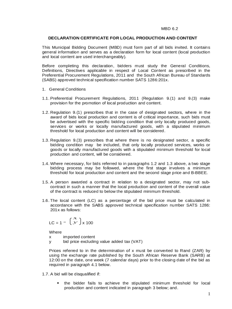 MBD 6.2 Declaration for Local Production and Content. ... Doc Template ...
