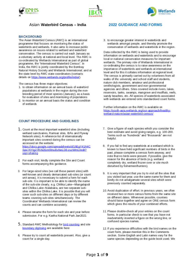 Asian Waterbird Census (AWC)Current Affairs Doc Template | pdfFiller