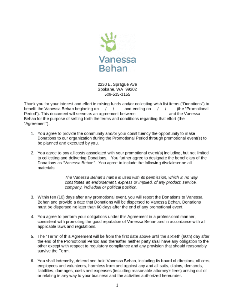 Community Benefit Fundraiser Agreement Doc Template | pdfFiller