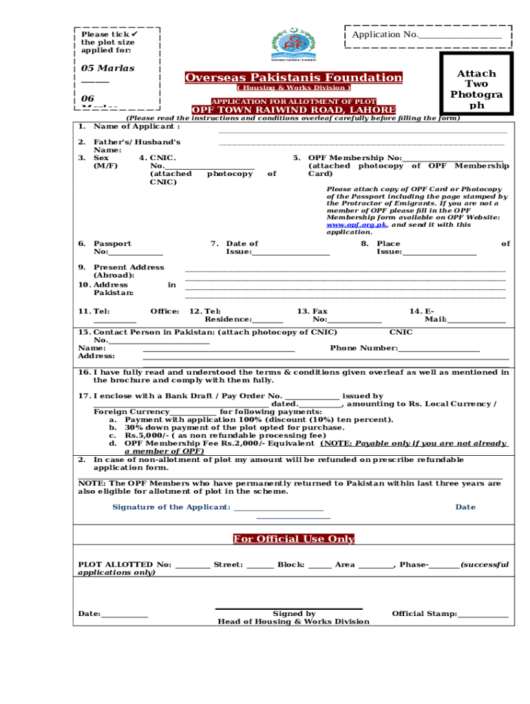 Housing SchemeOVERSEAS PAKISTANIS FOUNDATION Doc Template | pdfFiller