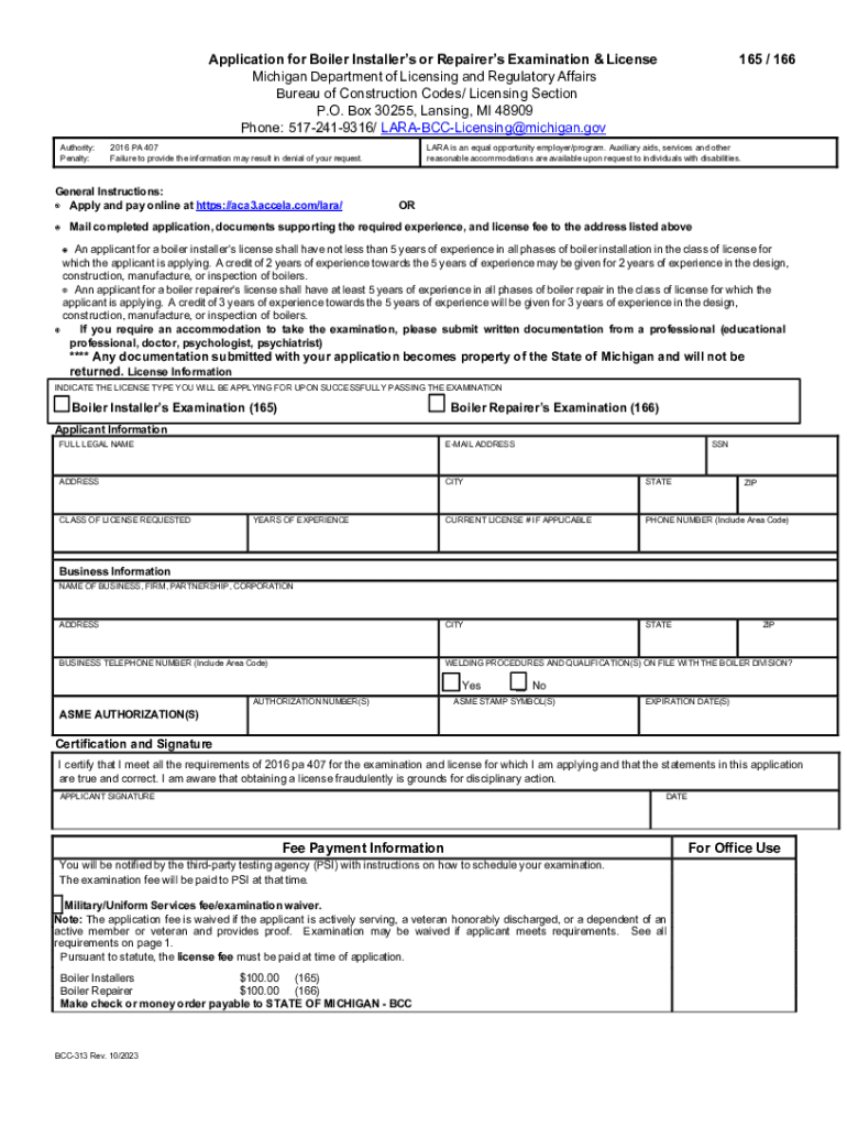 Fillable Online Boiler Examination, Licensing/Registration ...