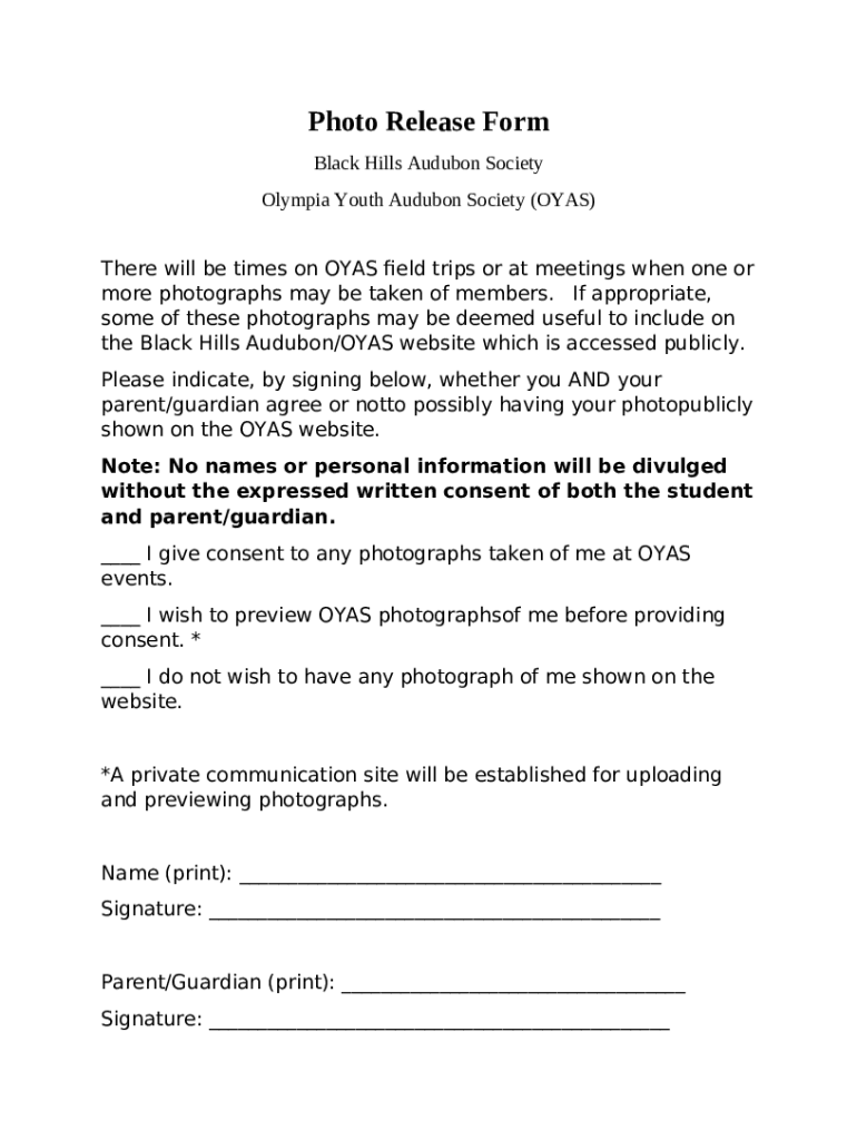 OYAS Photo Release Doc Template | pdfFiller
