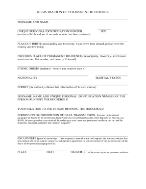 REGISTRATION OF PERMANENT RESIDENCE Doc Template | pdfFiller