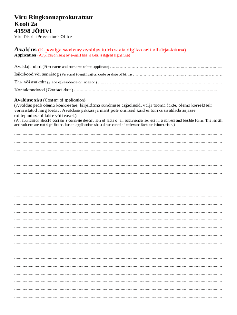 Avaldus (E-postiga saadetav avaldus tuleb saata digitaalselt ...