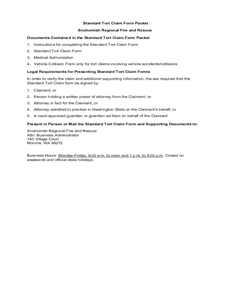 Fillable Online Standard Tort Claim Form Packet. Standard Tort Claim ...