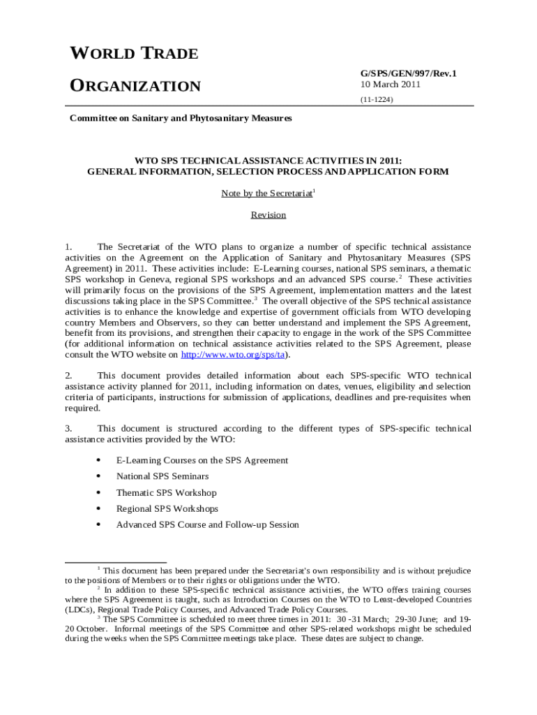 Technical Assistance Activities from the WTO SPS Doc Template | pdfFiller