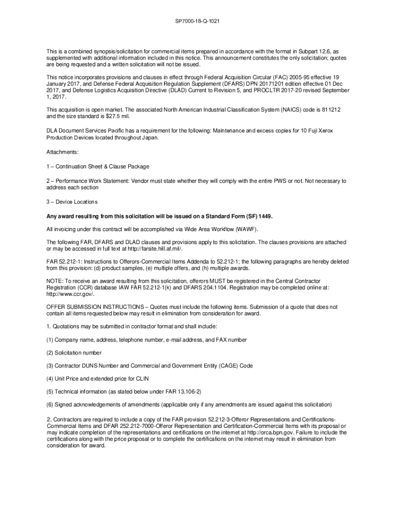 Fillable Online Combined Synopsis/Solicitation For US Army ... Fax ...