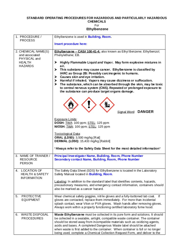 Chemical Standard Operating Procedure Template Doc Template | pdfFiller