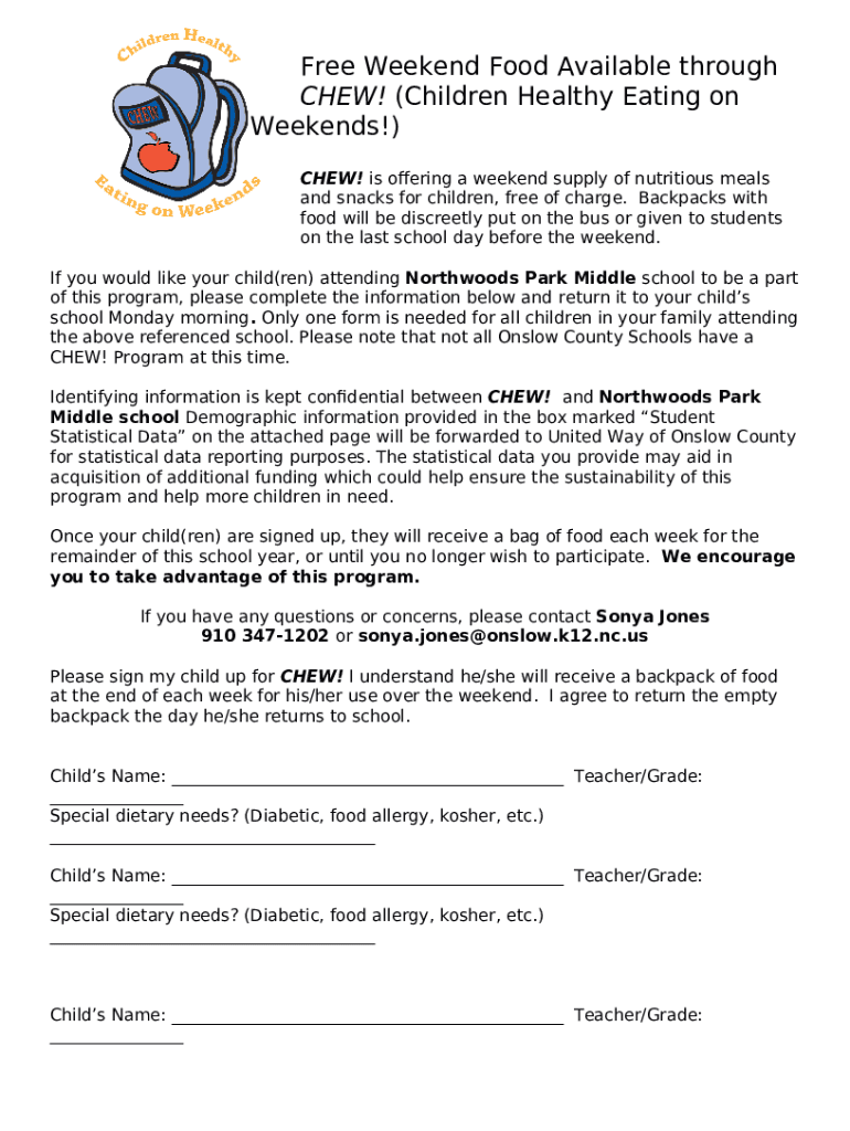 the SNACK IN A BACKPACK Program Registration Doc Template | pdfFiller