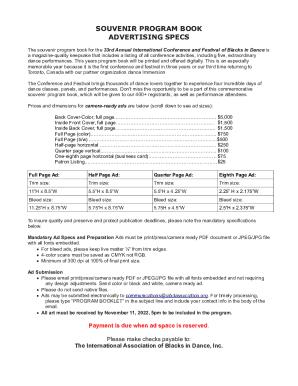 Fillable Online SOUVENIR PROGRAM BOOK ADVERTISING SPECS Fax Email Print ...