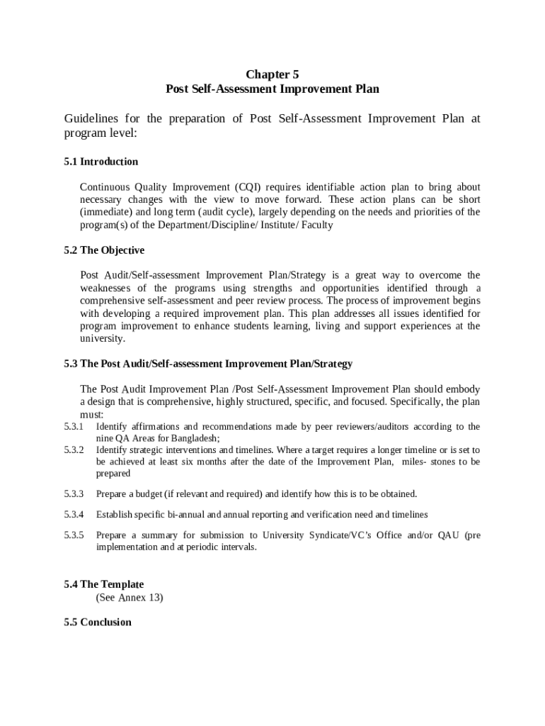 Self-Assessment of Continuous Quality Improvement Doc Template | pdfFiller