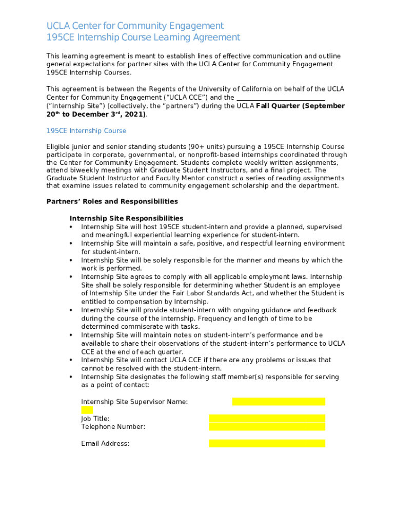 195CE-Site-CCE-Learning-Agreement. ... Doc Template | pdfFiller