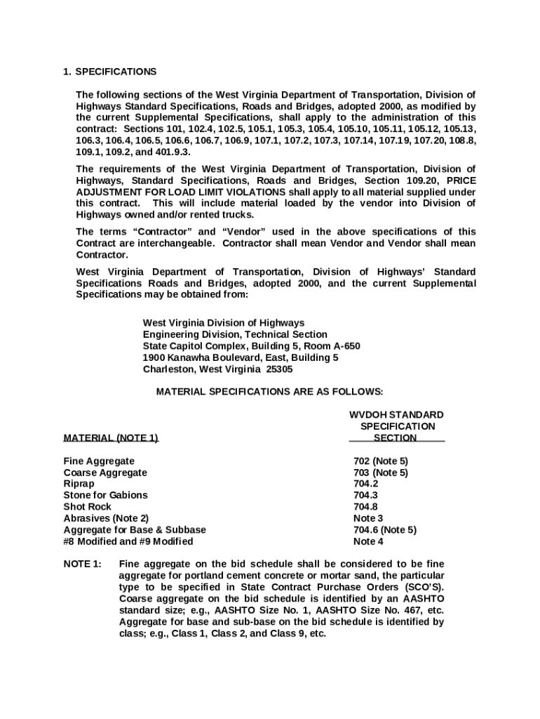 West Virginia Division of Highways Standard Specifications ... Doc ...