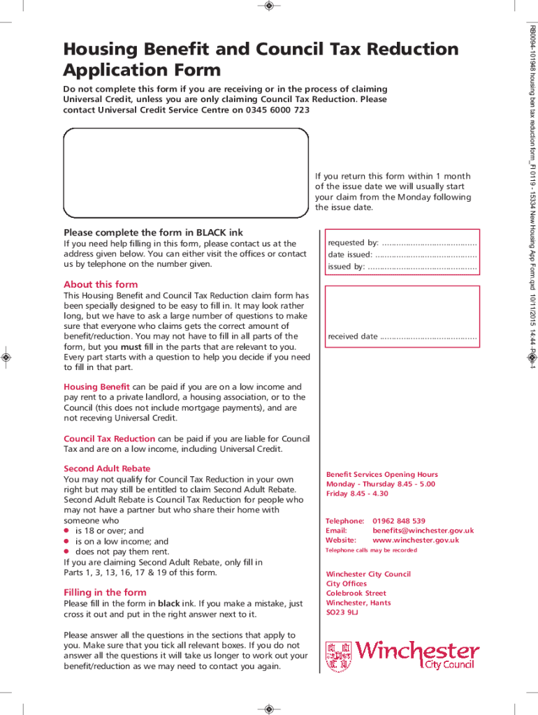 Fillable Online Housing Benefit and Council Tax reduction online ...