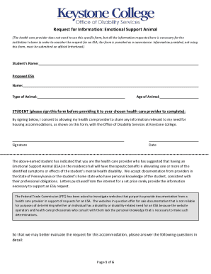 Fillable Online Keystone College ODS Request for Info ESA Fax Email ...