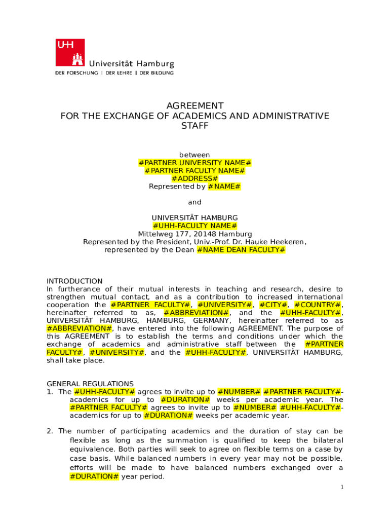 Academics and Administrative Staff Exchange Agreement Doc Template | pdfFiller
