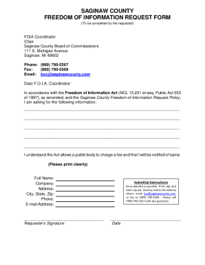 Fillable Online Saginaw County 9-1-1 Freedom of Information Request Form Fax Email Print - pdfFiller