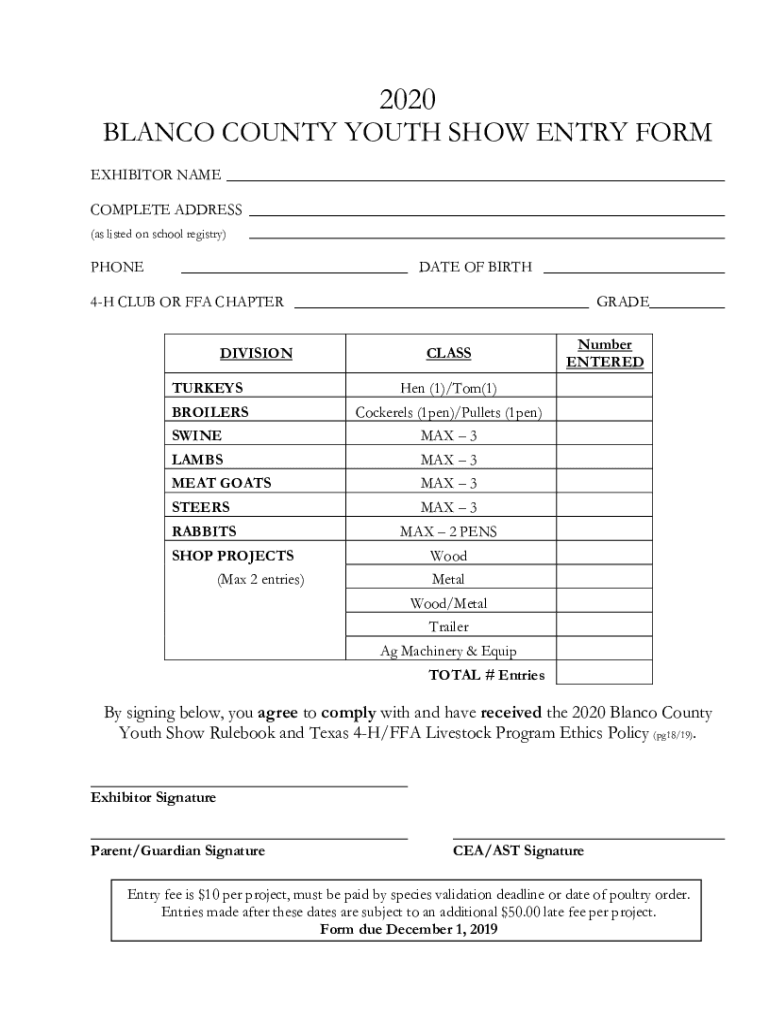 Fillable Online BLANCO COUNTY YOUTH SHOW ENTRY FORM Fax Email Print ...