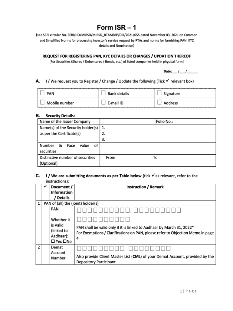 Fillable Online Form ISR-1 (SEBI Revised).pdf Fax Email Print - pdfFiller