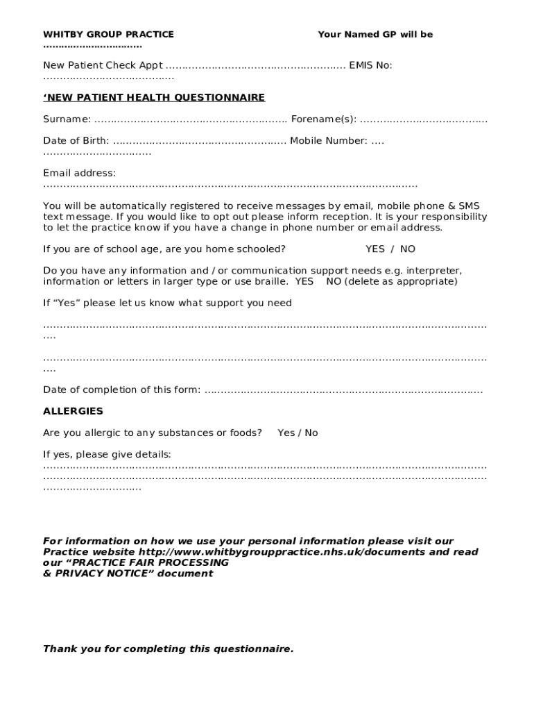 New Baby Registration - Sorrel Bank Medical Practice Doc Template ...