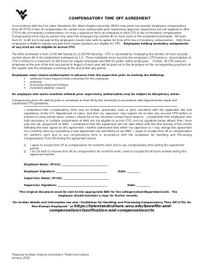Compensatory Time Off (CTO) - WVU Shared Services Doc Template | pdfFiller