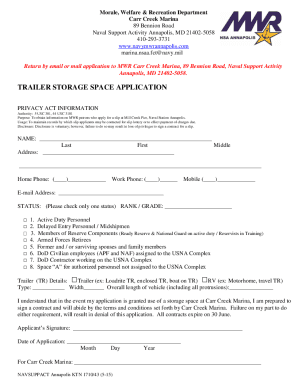 Fillable Online TRAILER STORAGE SPACE APPLICATION Fax Email Print ...