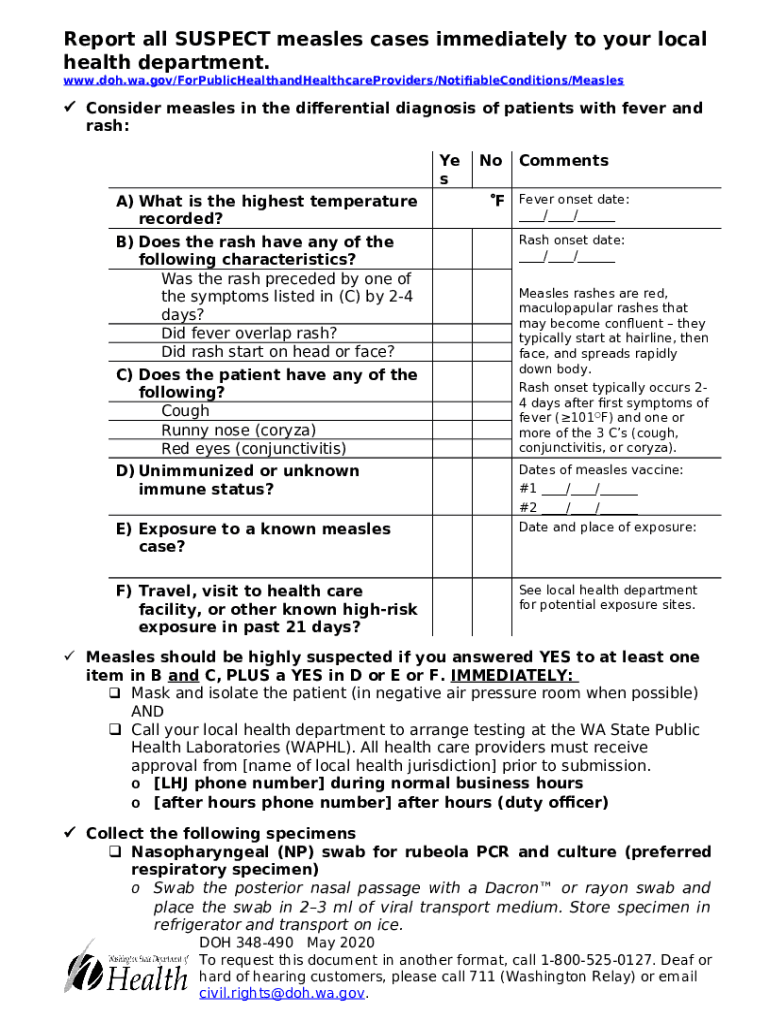Measles Assessment Quicksheet for Providers - doh wa Doc Template | pdfFiller